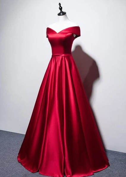 Simple Red Satin Long Prom Dress on Luulla