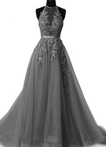 A Line Grey Long Prom Dress, Evening Dress on Luulla