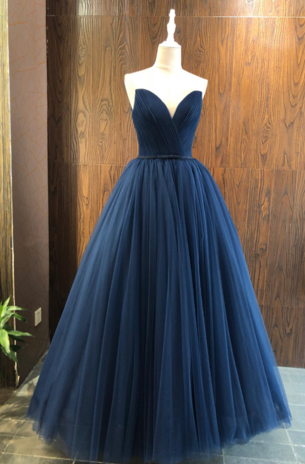 Navy Blue Strapless Prom Dress on Luulla