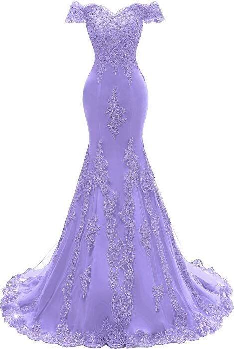 Mermaid Off The Shoulder Purple Long Prom Dress on Luulla