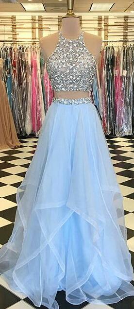 Simple Light Blue Prom Dresses With Pearls Beaded on Luulla