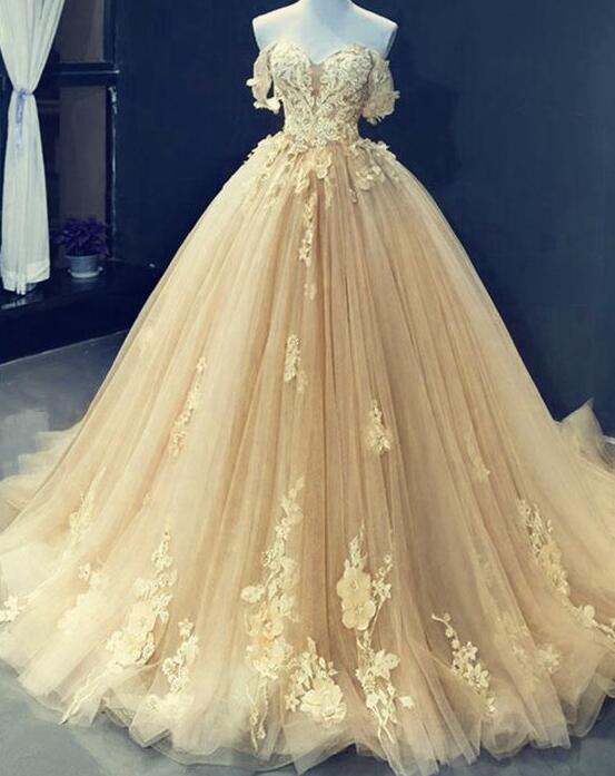 Princess Champagne Prom Dresses Tulle Ball Gown Prom Dress on Luulla