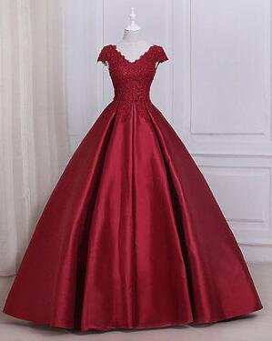 Cap Sleeve Long Senior Prom Dress With Appliques on Luulla