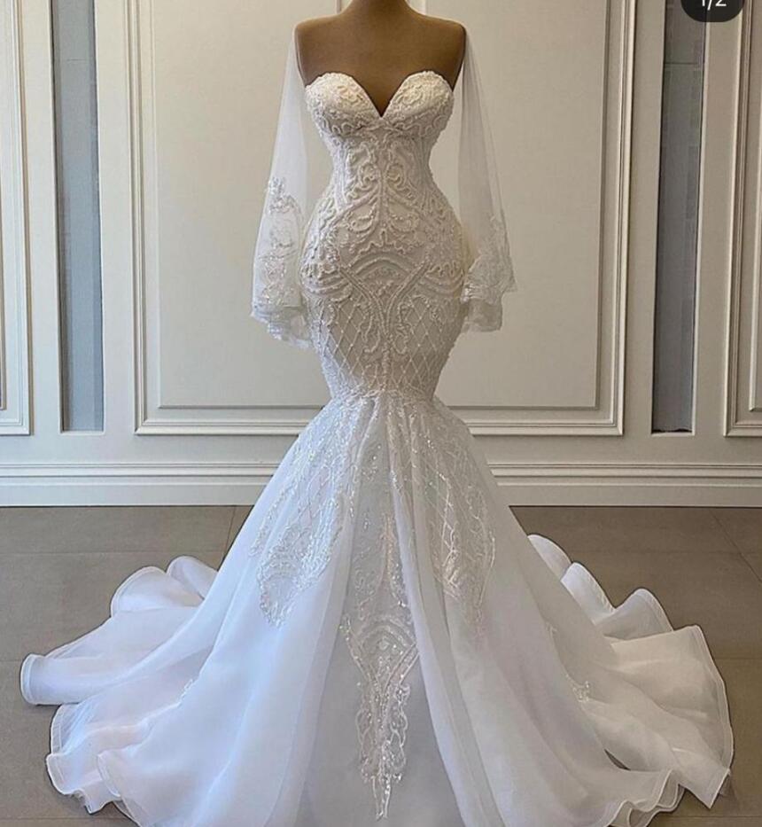 Mermaid White Wedding Dress With Lace on Luulla