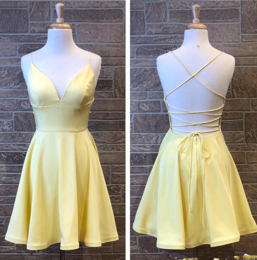 Cute Yellow Short Hoco Dress on Luulla