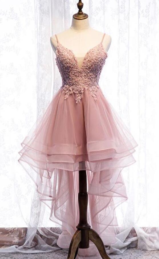 A Line High Low Pink Homecoming Dress on Luulla