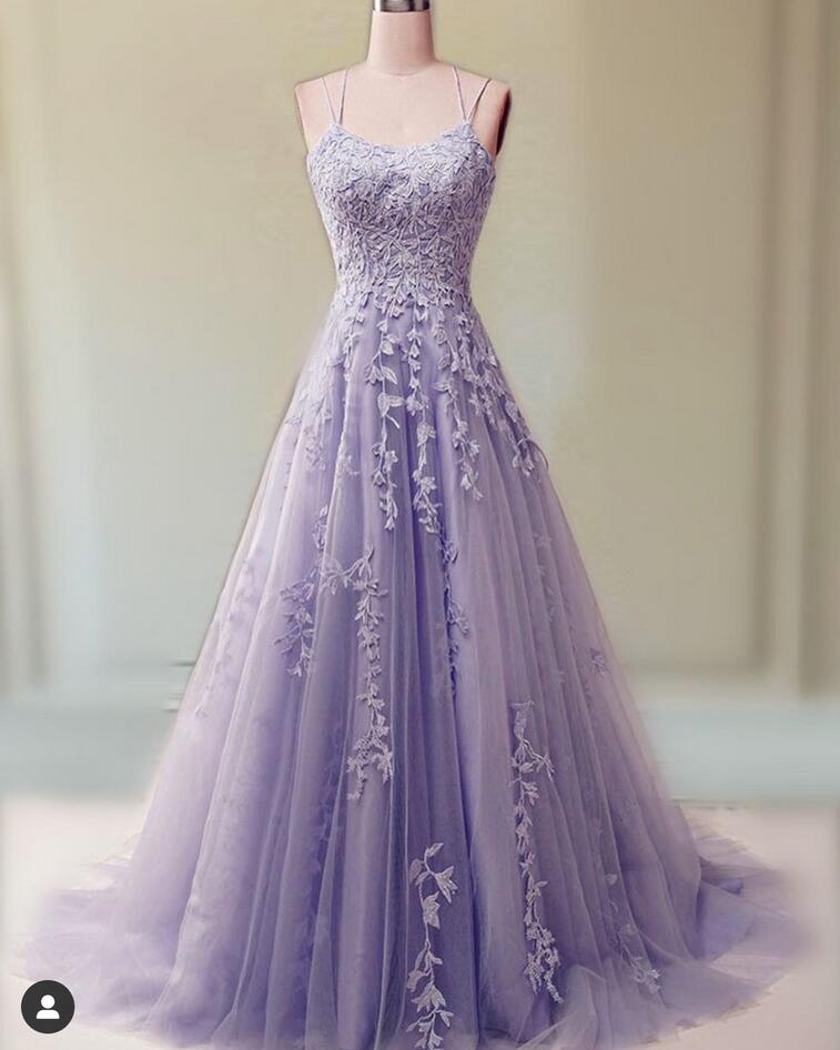 A Line Lavende Lace Applique Prom Dress on Luulla