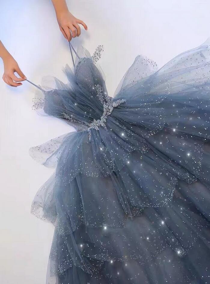 Elegant A Line Sparkly Princess Grey Evening Dress on Luulla