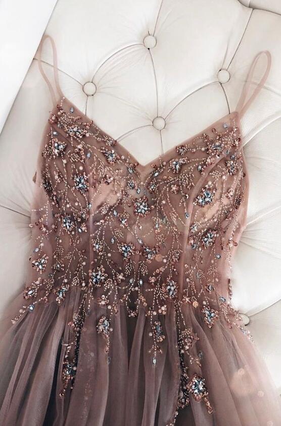 A Line Tulle Prom Dresses With Beading on Luulla