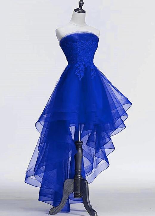 Royal Blue Tulle With Lace Applique High Low Prom Dress on Luulla