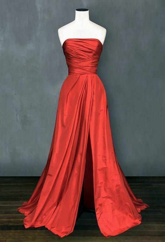 Strapless Leg Split Satin Prom Dresses on Luulla
