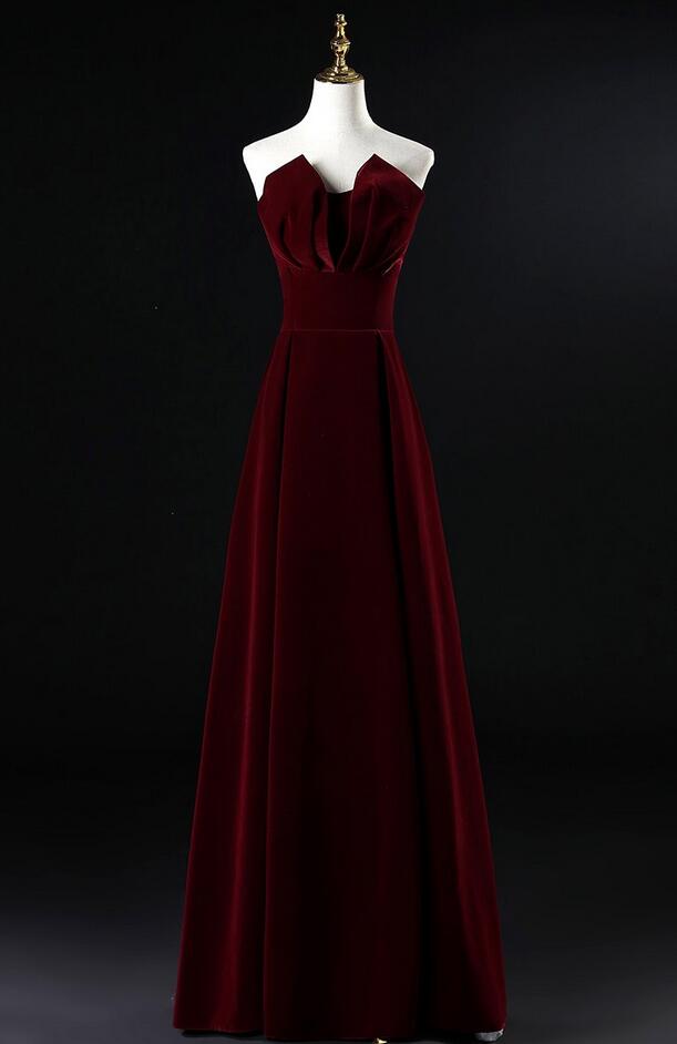 Floor Length Wine Red Velvet Long Prom Dress on Luulla