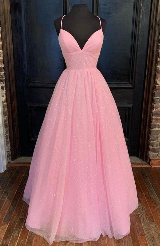 A Line Empire Pink Shiny Tulle Prom Dress on Luulla