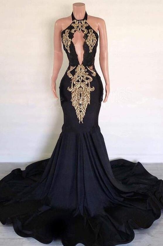 Mermaid Black Satin Long Prom Dress on Luulla