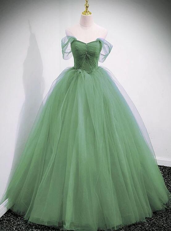 Off Shoulder Princess Light Green Long Party Dress on Luulla