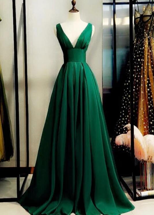 A Line Satin V-neckline Low Back Floor Length Prom Dress on Luulla