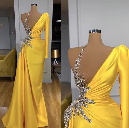 One Shoulder Yellow Evening Dress, Luxury Evening Dresses on Luulla