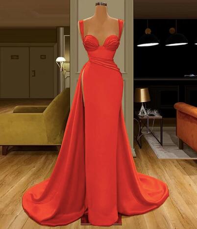 Spaghetti Strap Mermaid Elegant Modest Red Prom Dresses on Luulla
