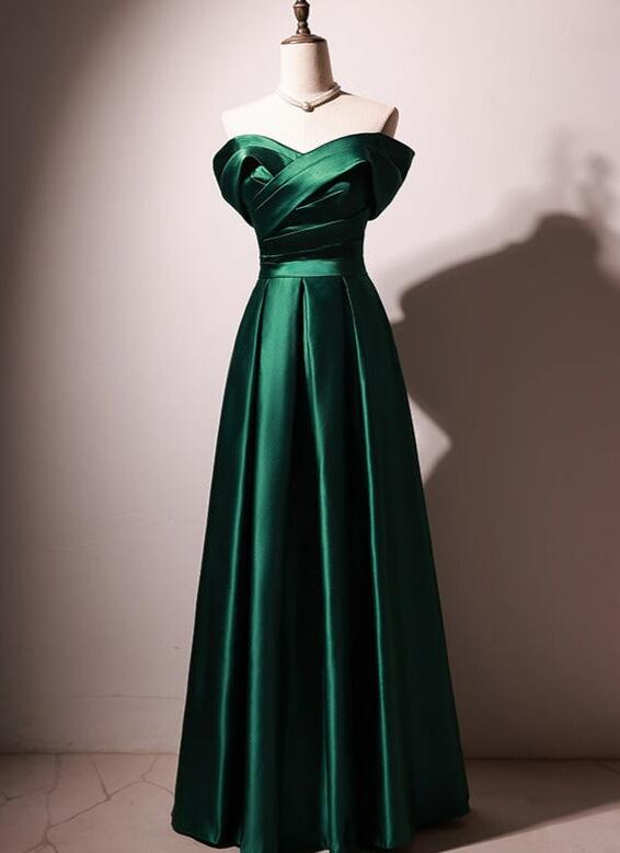 Beautiful Off Shoulder Green Satin A-line Prom Dresses on Luulla