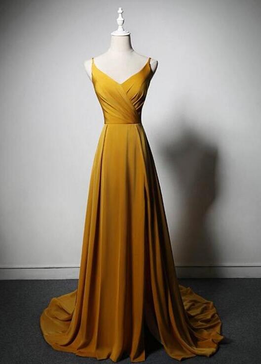 Simple V-neckline Straps Long Party Dress With Leg Slit on Luulla