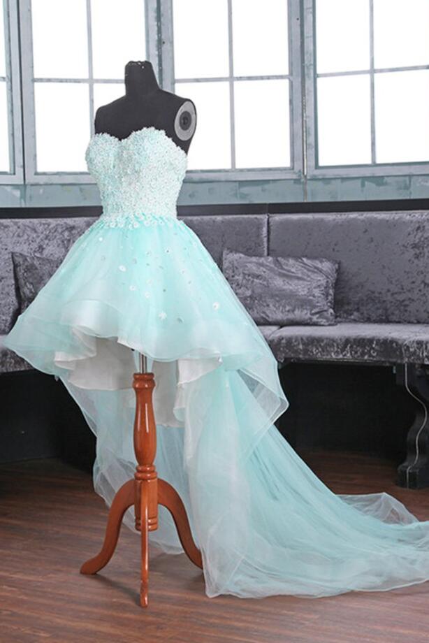 Sweetheart Neck Tulle Lace Organza Prom Dresses on Luulla