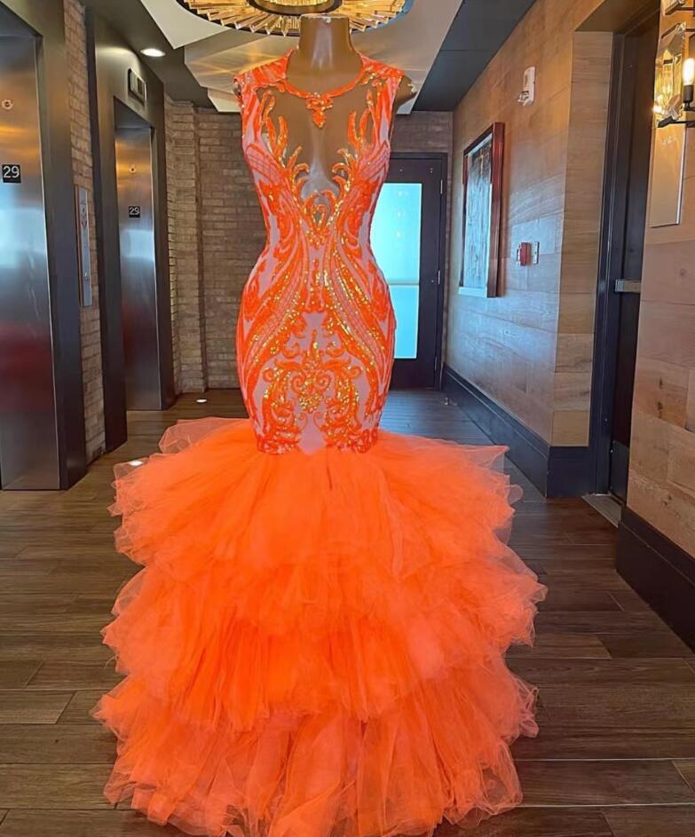 Sparkly Formal Mermaid Orange Prom Dresses on Luulla