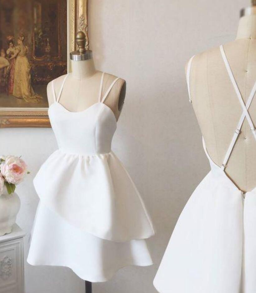 Cute Straps White Short Prom Dresses on Luulla
