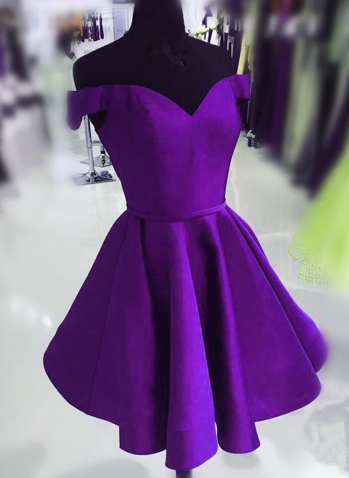 Off Shoulder Purple Satin Short Cute Homecoming Dress on Luulla