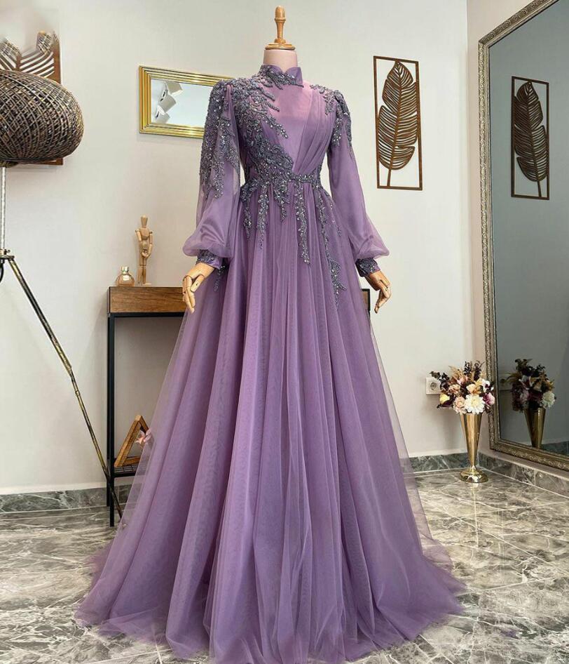 A-line Purple Muslim Evening Dresses on Luulla