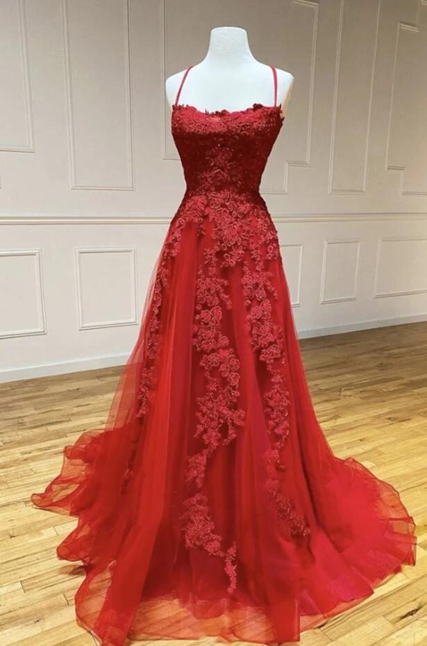 Mermaid A Line Backless Wine Red Lace Prom Dresses on Luulla