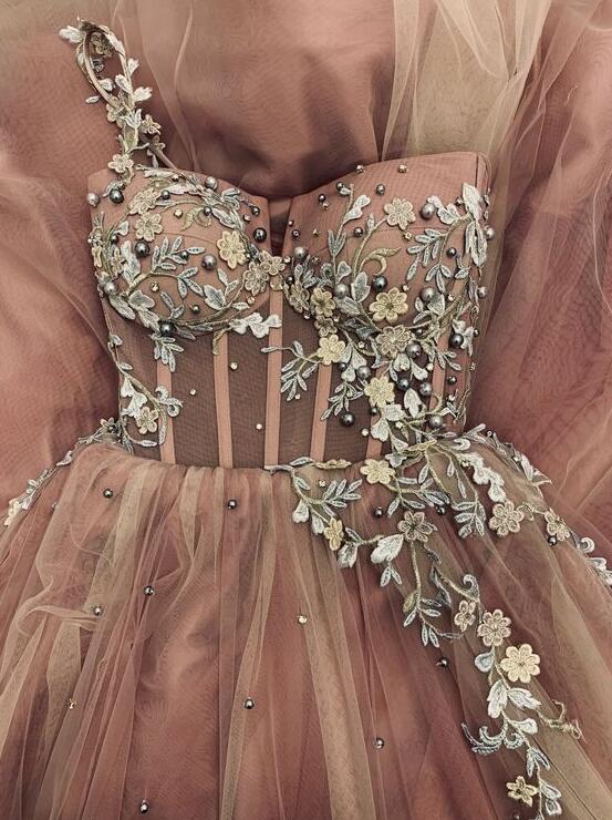 A Line Tulle Prom Dresses With Lace on Luulla