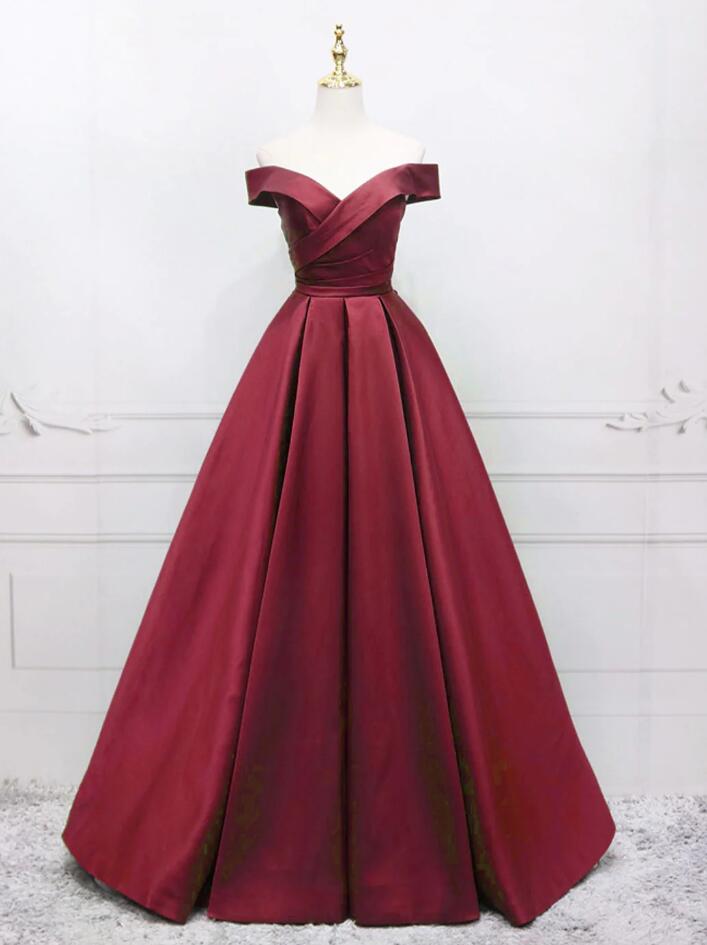 A Line Off Shoulder Wine Red Stain Prom Dresses on Luulla
