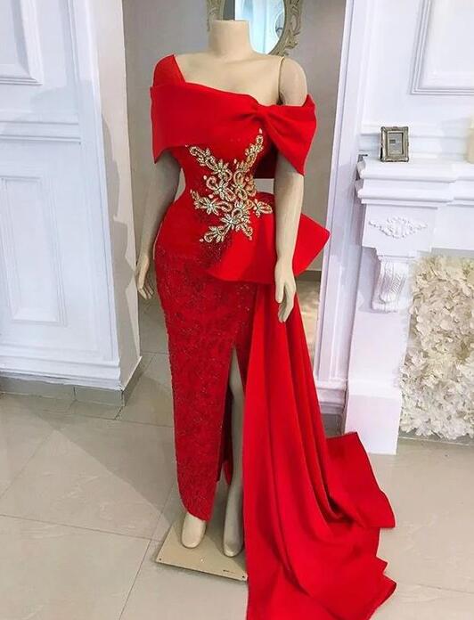 Off Shoulder Long Luxury Beaded Red Evening Dresses on Luulla
