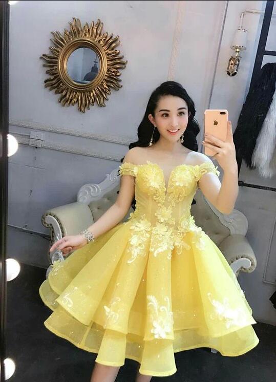 Off Shoulder Yellow Hoco Dresses on Luulla