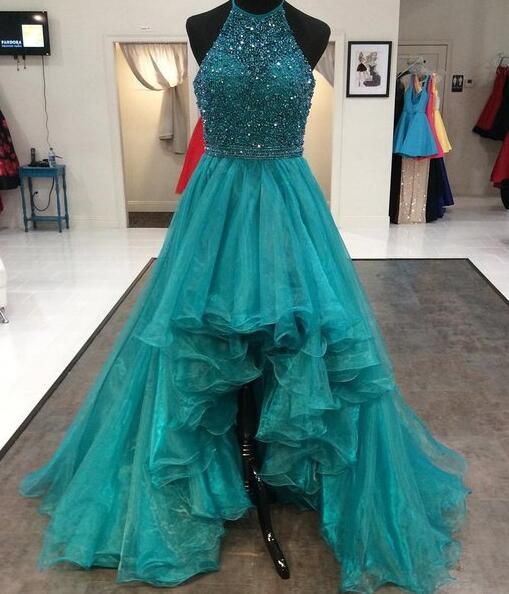 Halter Organza Ruffles High Low Prom Dresses on Luulla
