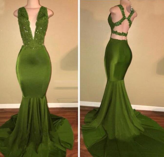 Mermaid Deep V Neck Lace Prom Dresses On Luulla