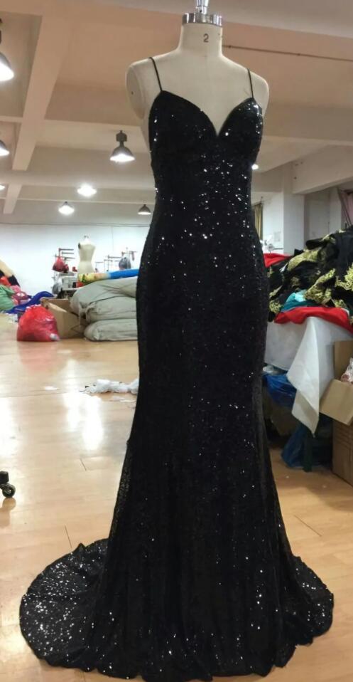 Mermaid V Neckline Criss Cross Backless Sequin Prom Dresses on Luulla