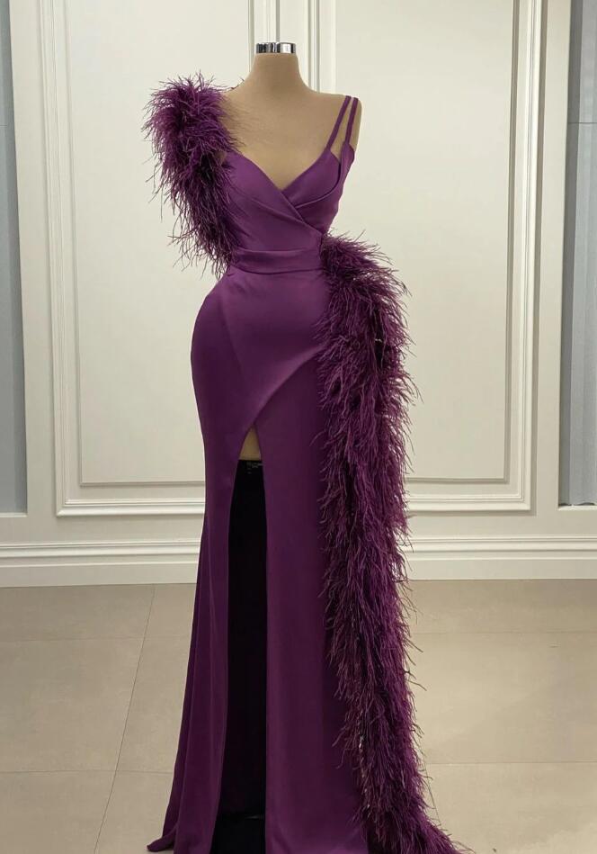 Sheath Feather Sweetheart Neck Prom Dresses on Luulla