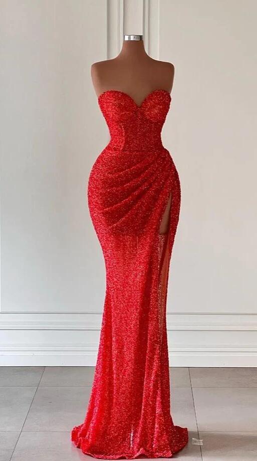 Mermaid Sweetheart Slit Red Evening Prom Dresses on Luulla