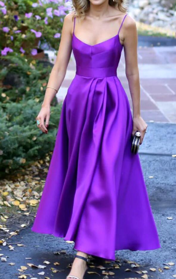 Spaghetti Straps Purple Satin Prom Dress on Luulla