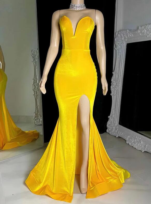 Mermaid V-neck Velvet Prom Dresses With Split on Luulla