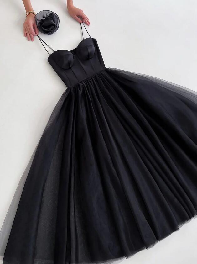 Simple Straps Black Tulle Short Prom Dresses on Luulla