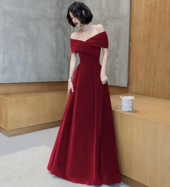 Elegant A Line Off Shoulder Velvet Long Prom Dress Evening Dresses On