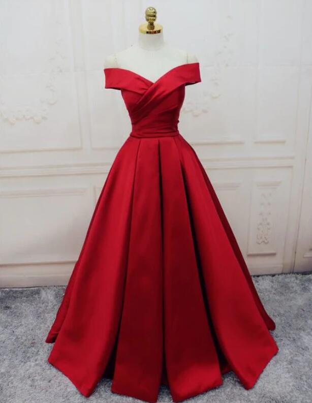 A-line Off Shoulder Red Stain Prom Dresses on Luulla